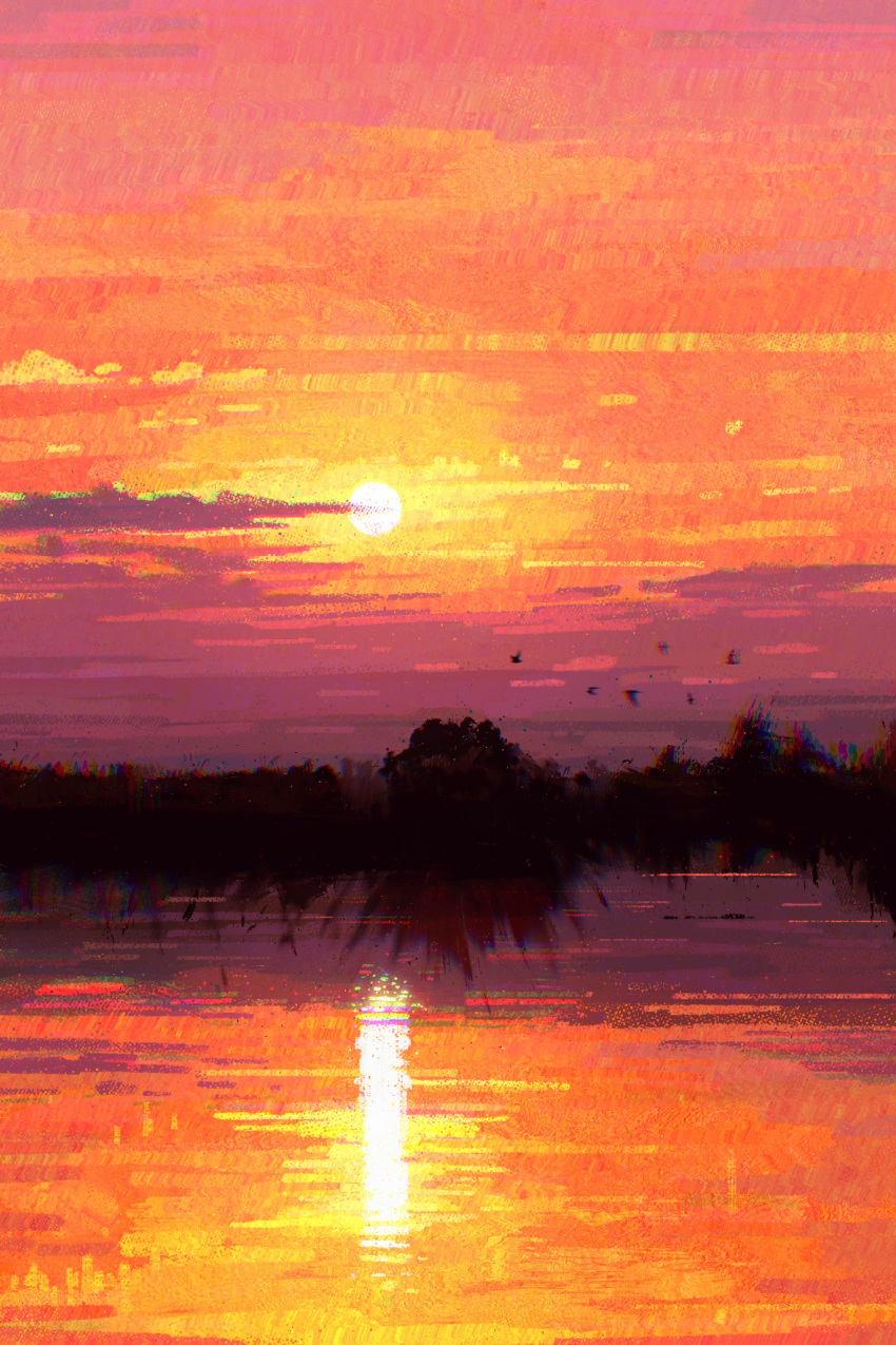 Safebooru Absurdres Clouds Fangpeii Highres Lake No Humans Orange Sky 9961