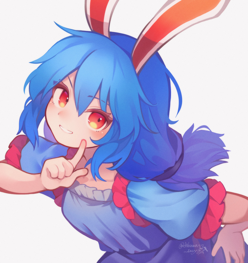 Safebooru - 1girl animal ears blue dress blue hair blush chikuwa savy dress frilled sleeves ...