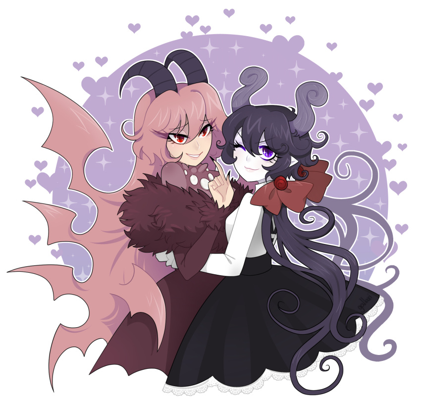 Safebooru - 2girls bat wings black dress black hair breasts demon girl ...