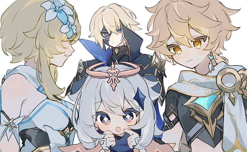 Safebooru - 2boys 2girls :3 aether (genshin impact) bare shoulders ...