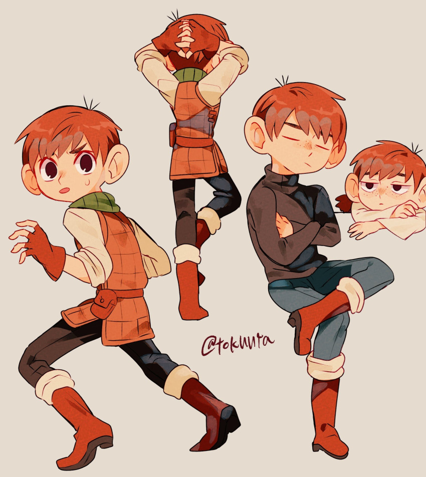 Safebooru - 1boy 1girl armor belt pouch black shirt boots brown eyes brown footwear brown gloves ...