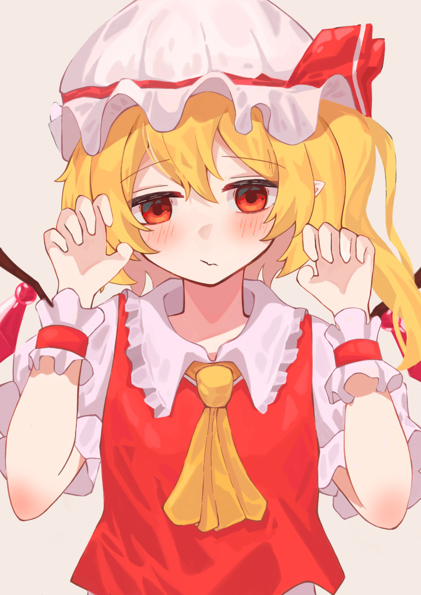 Safebooru - 1girl absurdres ascot blonde hair crystal wings flandre scarlet frills hat hat ...