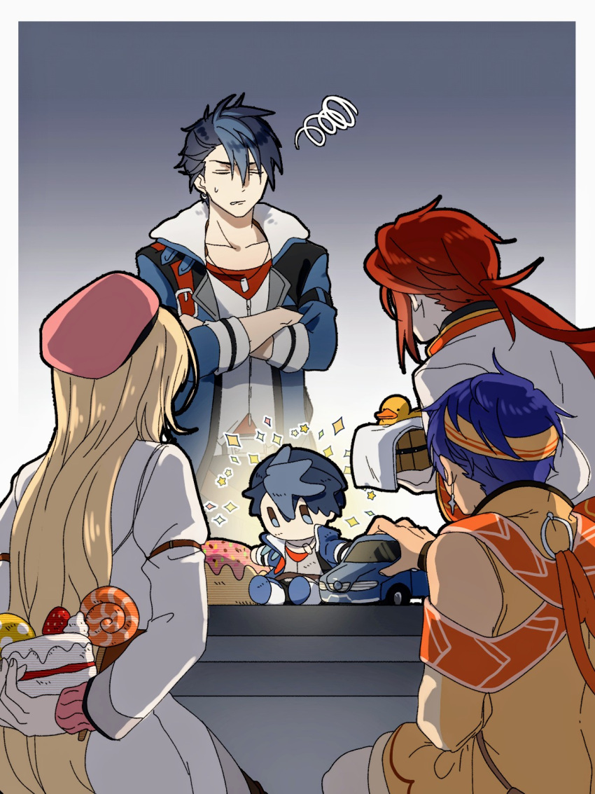 Safebooru - 2boys 2girls aaron wei agnes claudel beret black hair blonde hair blue hair border ...