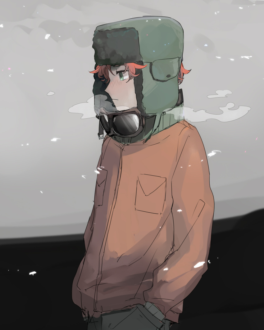 Safebooru - 1boy breath from side fur hat goggles goggles around neck ...