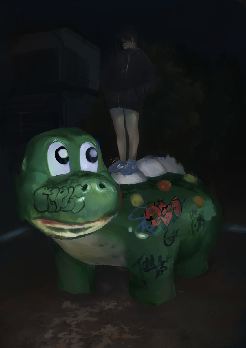 Safebooru - 1girl absurdres bare legs black eyes black hair black jacket blue footwear bright ...