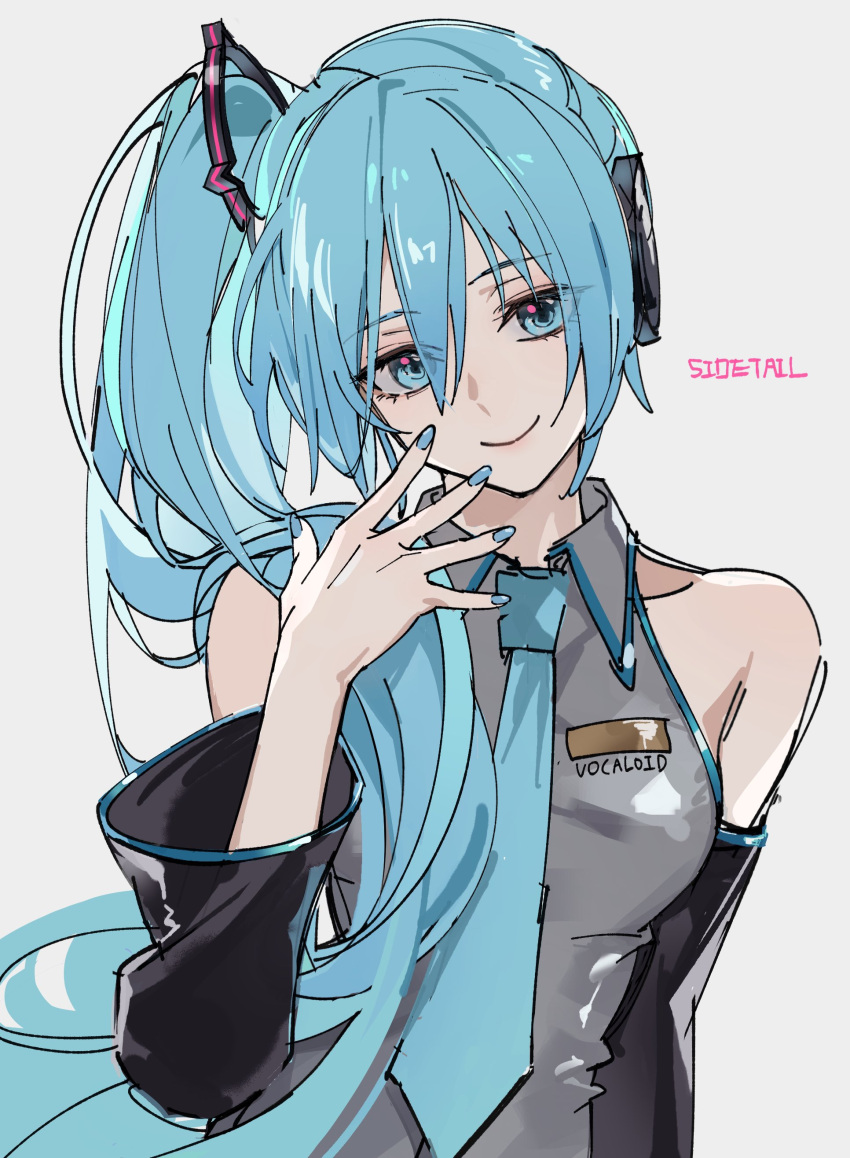 Safebooru - 1girl 41097772s absurdres aqua hair aqua nails aqua necktie bare shoulders black ...