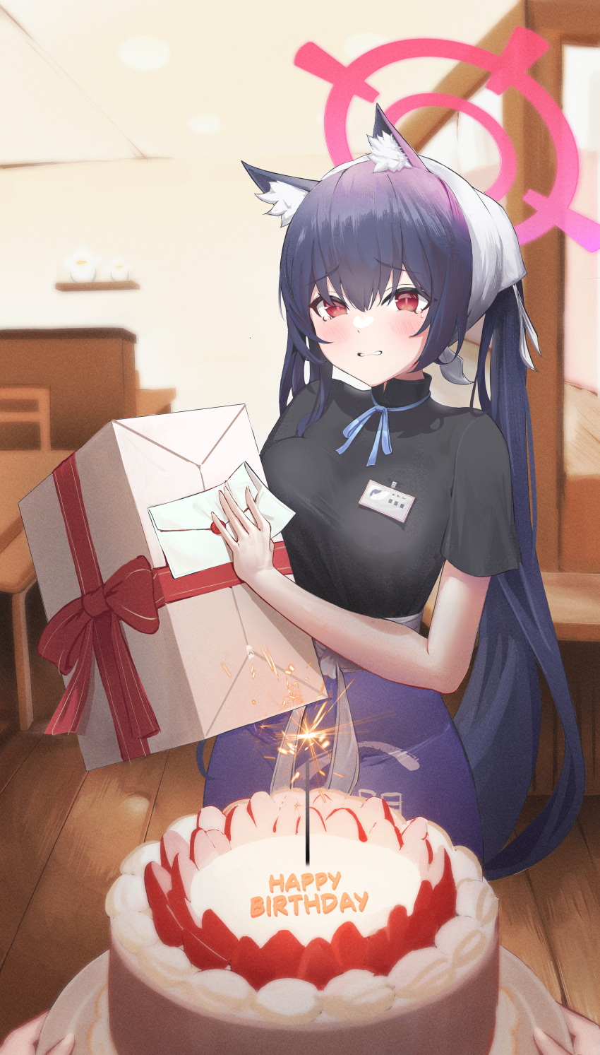 Safebooru - 1218 haruru 1girl absurdres animal ear fluff animal ears black hair black shirt blue ...