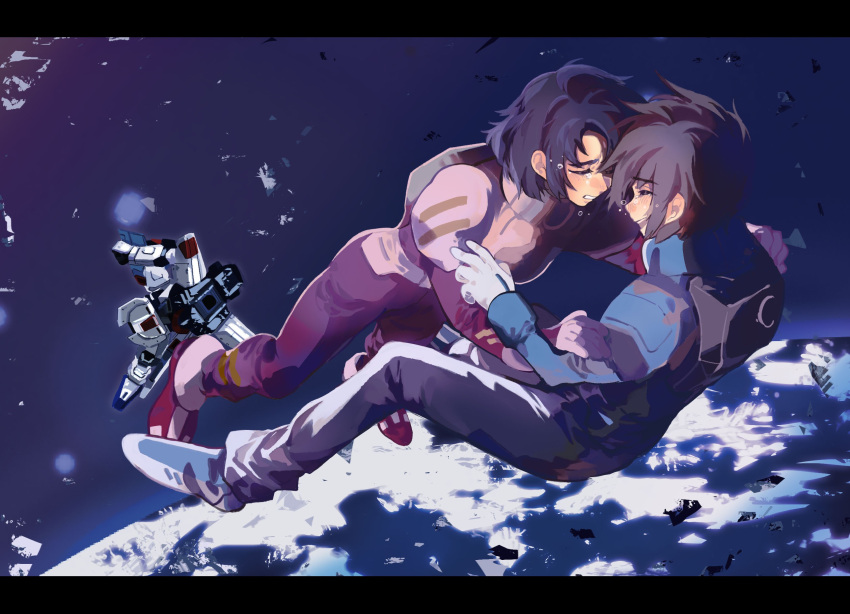 Safebooru - 2boys arm grab athrun zala blue bodysuit blue hair bodysuit ...