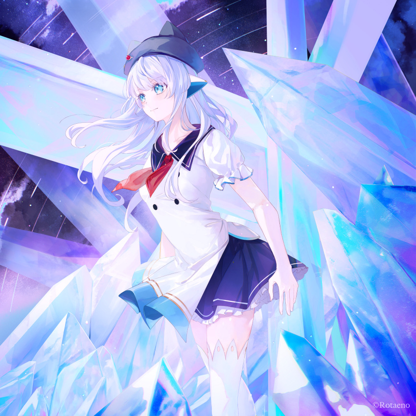 Safebooru - 1girl beret black hat blue eyes blue skirt closed mouth collared dress commentary ...