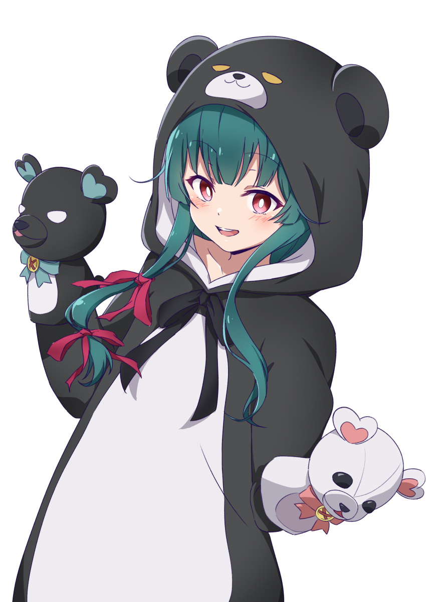 Safebooru - 1girl absurdres animal costume animal hood bear costume black hood green hair hand ...