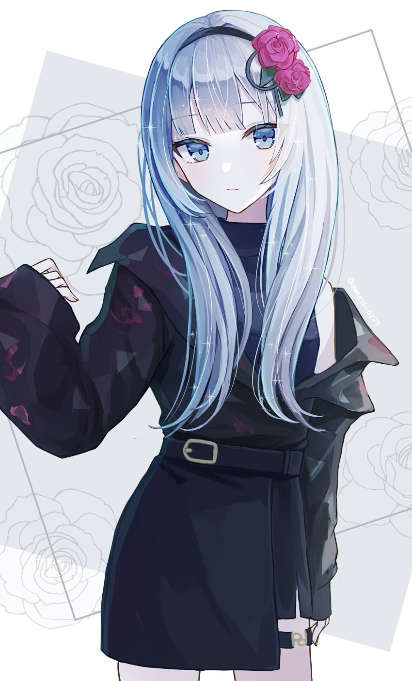 Safebooru - 1girl absurdres ameshi0227 arm at side belt black belt black hairband black jacket ...