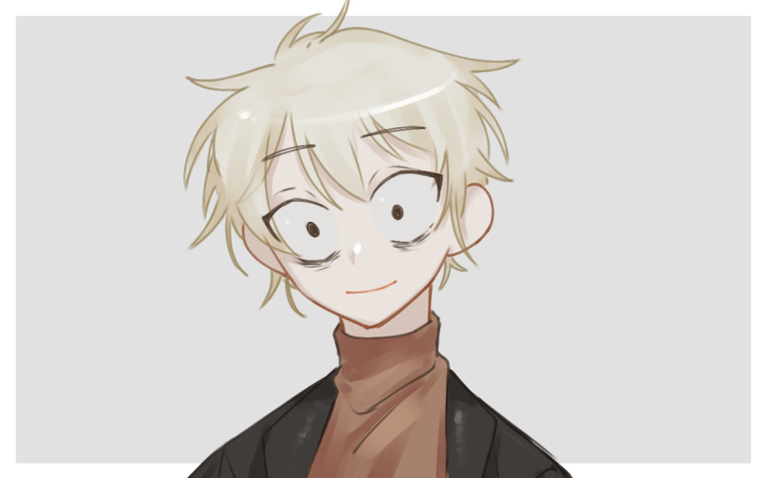 Safebooru - 1boy atou haruki bags under eyes black jacket blonde hair border brown eyes brown ...