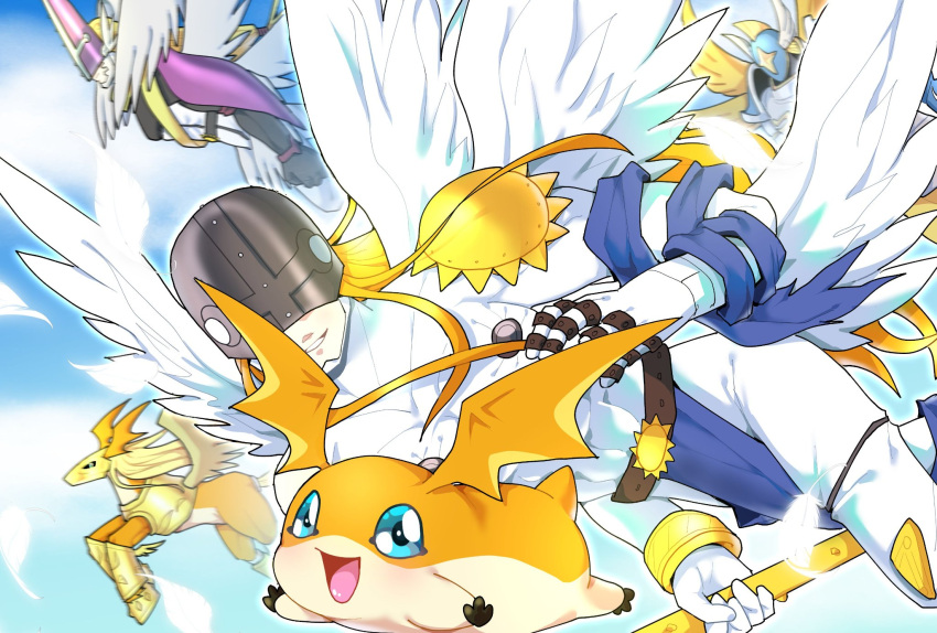 Safebooru - 3boys angel angemon armor body fur bodysuit covered eyes ...