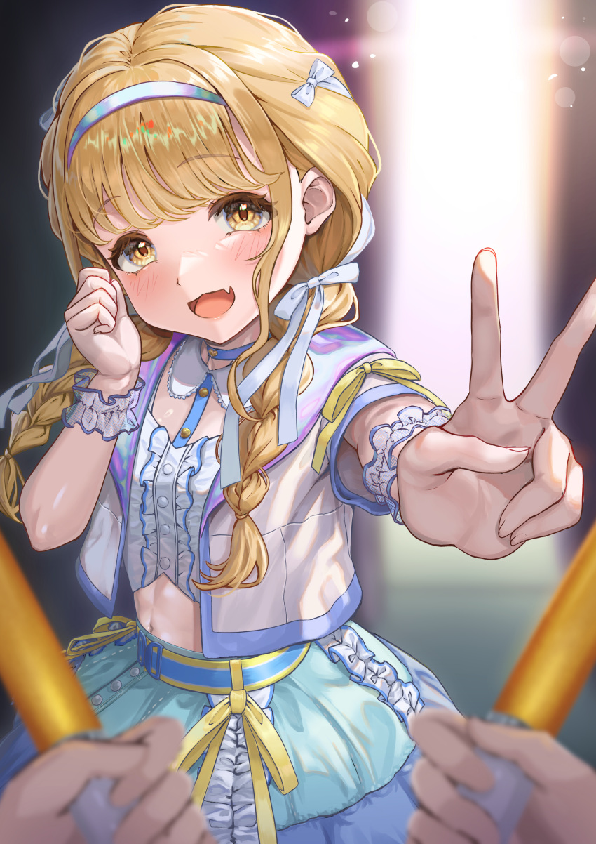 Safebooru - 1girl absurdres blonde hair blush braid center frills crop top fang frills fujita ...