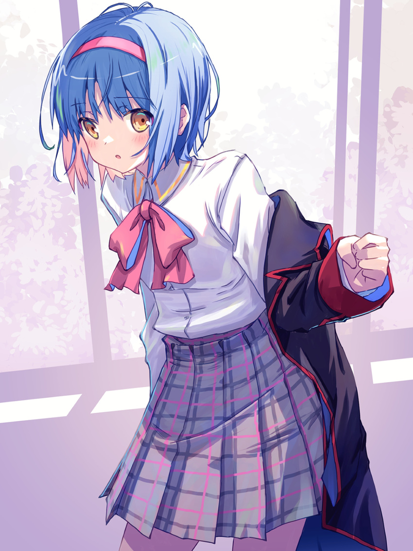 Safebooru - 1girl :o akayama yukihe black jacket blue hair blush bow collared shirt commentary ...