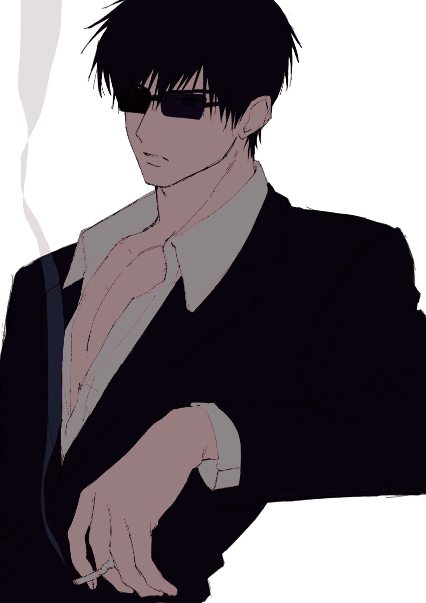 Safebooru - 1boy 51amimn black hair black jacket cigarette collared shirt highres holding ...