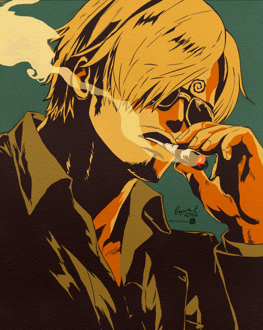 Safebooru - 1boy artist name blonde hair cigarette commentary curly ...