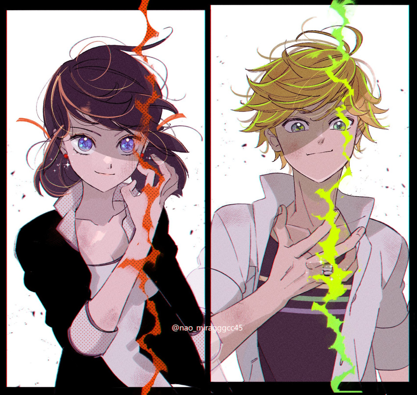 Safebooru - 1boy 1girl adrien agreste black hair black jacket black shirt blazer blonde hair ...