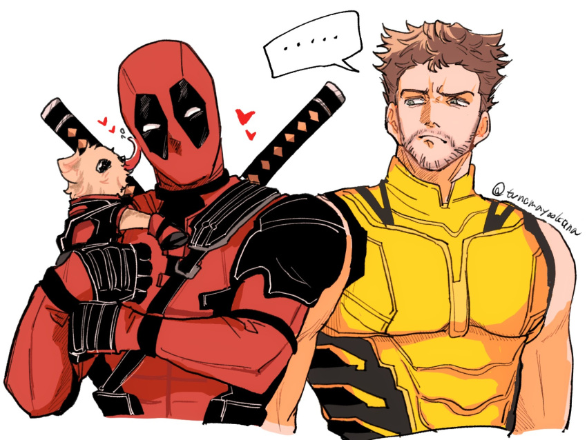 Safebooru - 2boys beard black hair bodysuit brown hair claws deadpool ...
