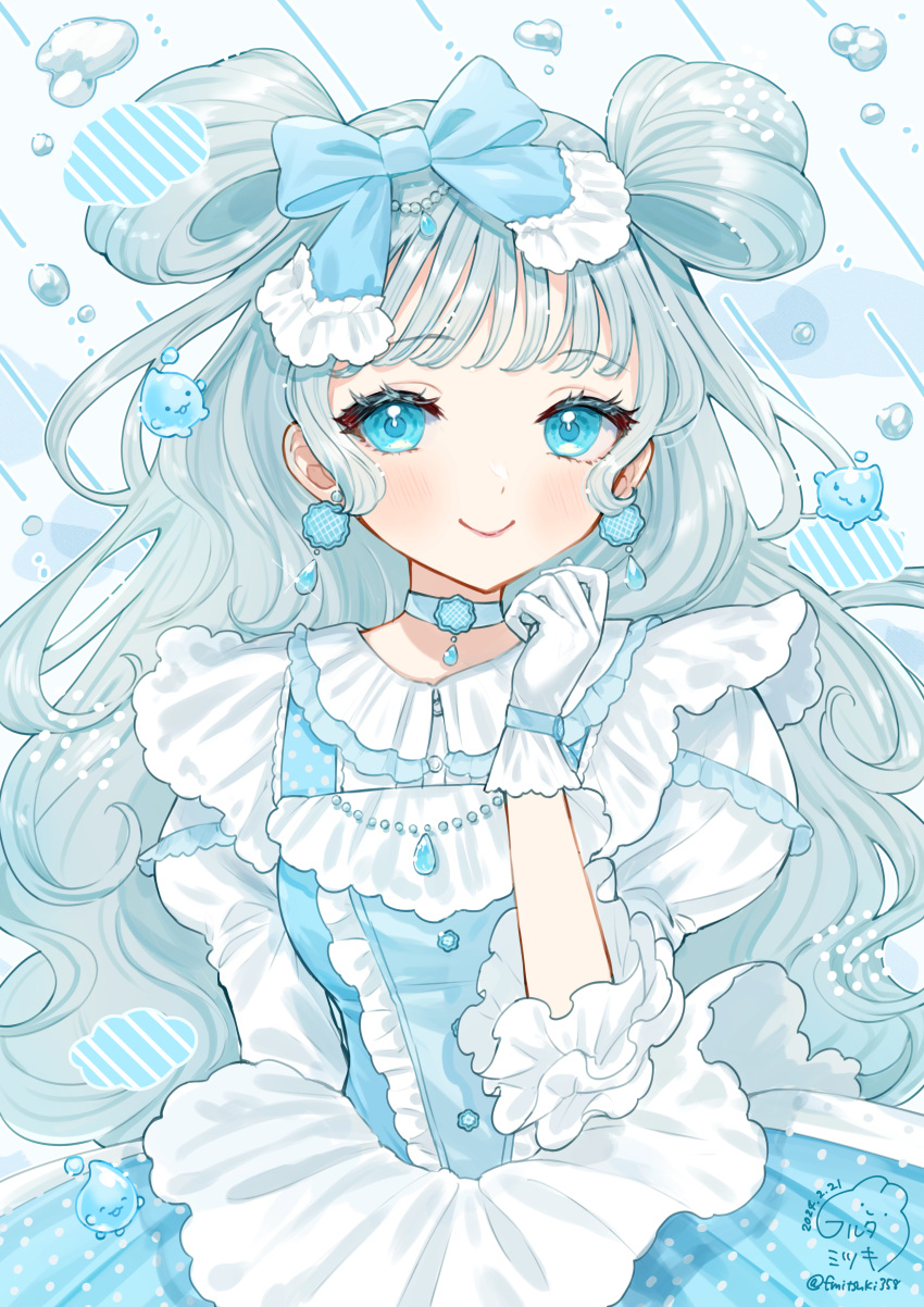 Safebooru - 1girl absurdres artist name blue bow blue dress blue eyes bow choker clouds dress ...
