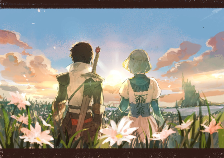 Safebooru - 1boy 1girl armor black hair castle clive rosfield clouds dress final fantasy final ...