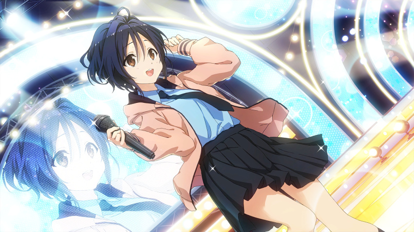 Safebooru - 1girl 22/7 22/7 ongaku no jikan black necktie black skirt blue hair blue shirt brown ...