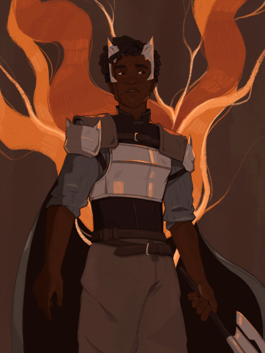 Safebooru - 1boy armor axe belt bigbst4tz2 black eyes black hair bleeding from forehead blood ...