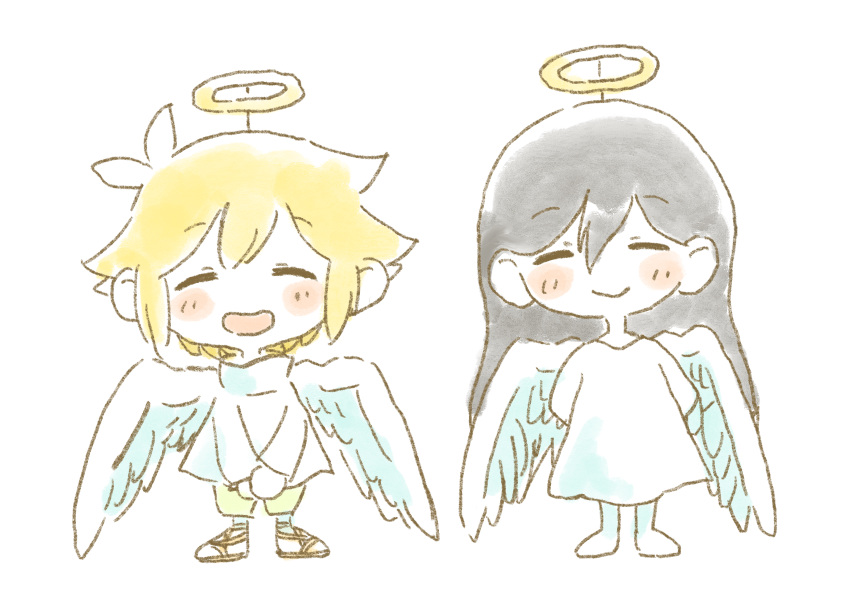 Safebooru - 1boy 1girl angel angel wings barefoot basil (faraway ...