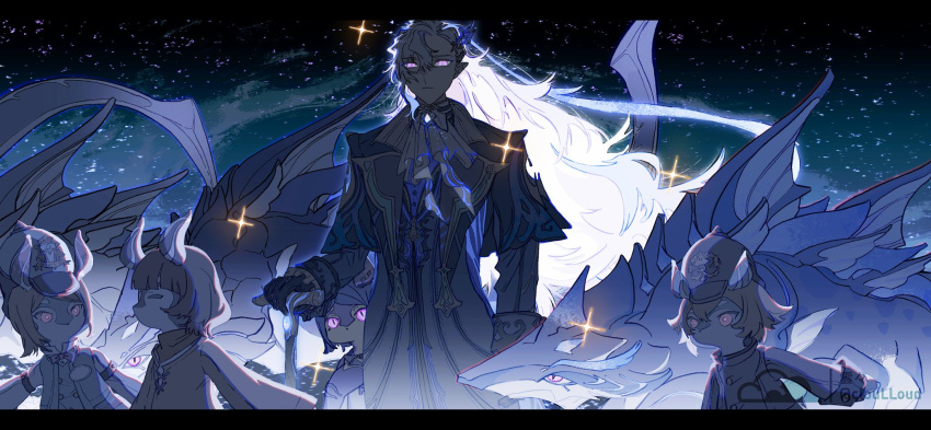 Safebooru - 1boy 4girls :| ^ ^ ascot asymmetrical bangs backlighting ...