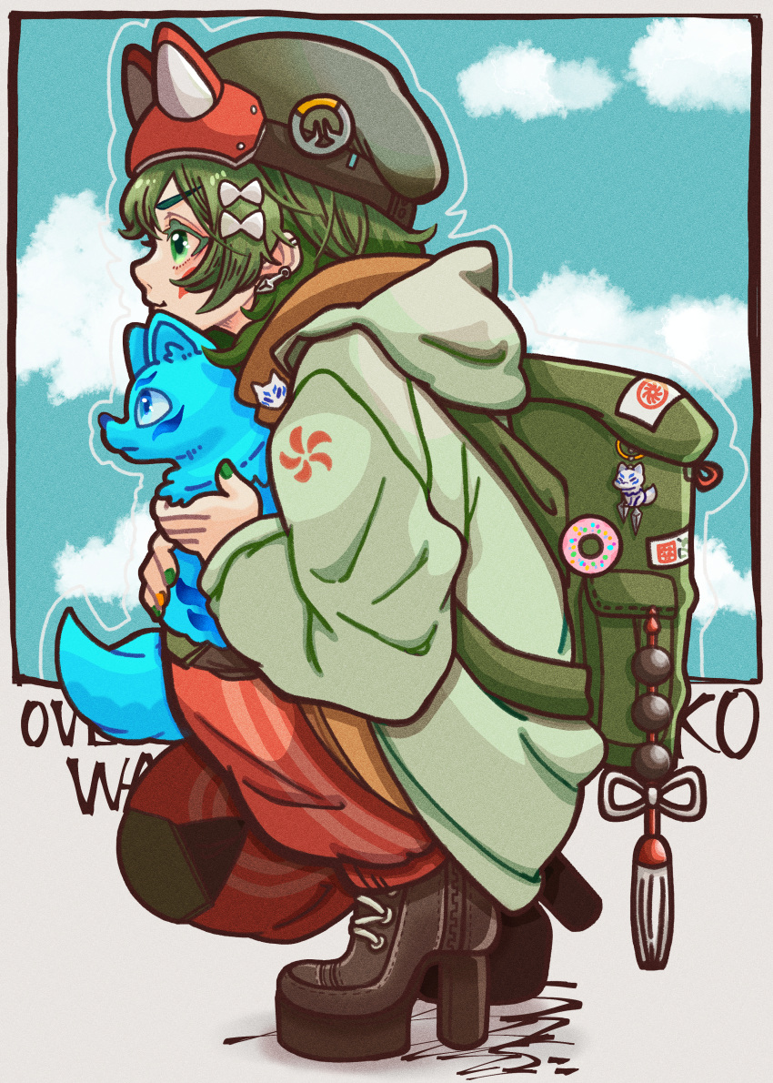 Safebooru - 1girl absurdres backpack bag earrings fox green bag green ...