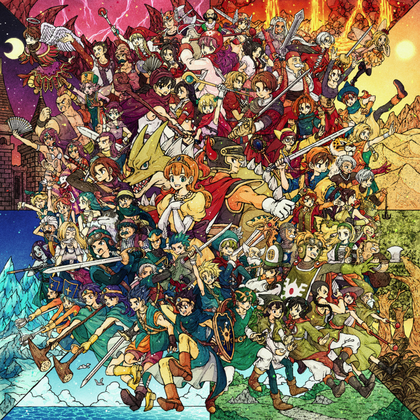 Safebooru - 6+boys 6+girls aira (dq7) alena (dq4) armor axe beard ...