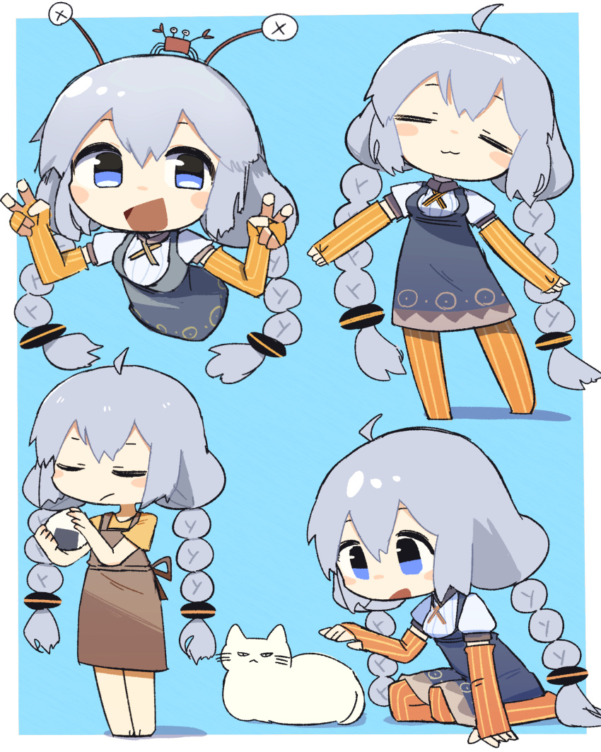 Safebooru - 1girl :3 :d absurdres ahoge black dress blue background blue eyes blush stickers ...