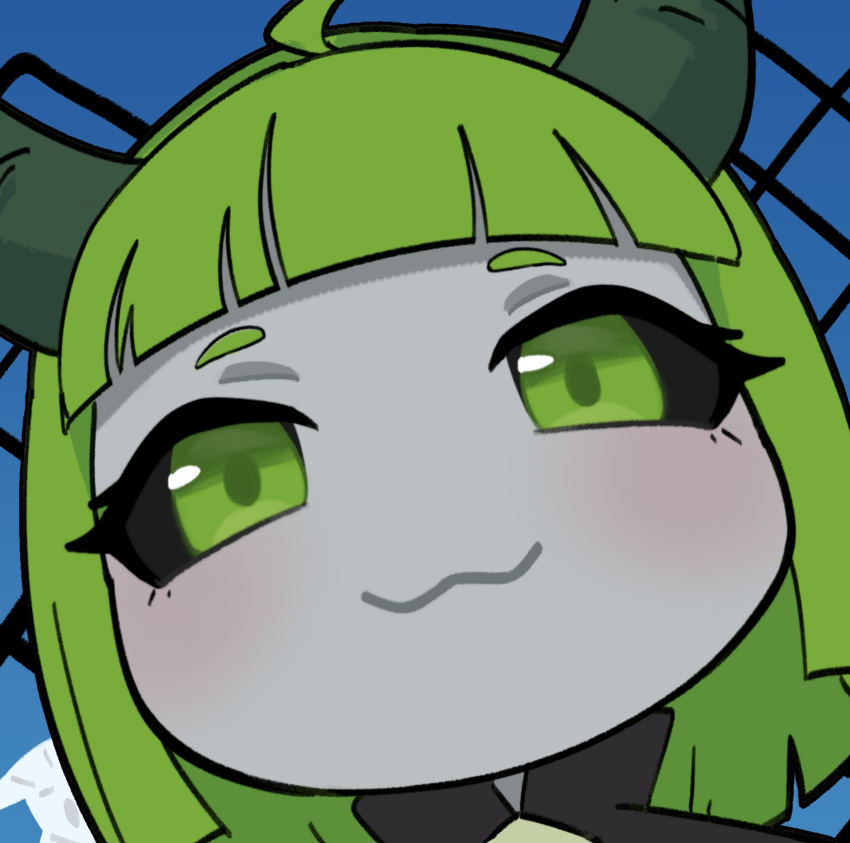 Safebooru - 1girl :3 ahoge blush chibi close-up demon horns dota ...