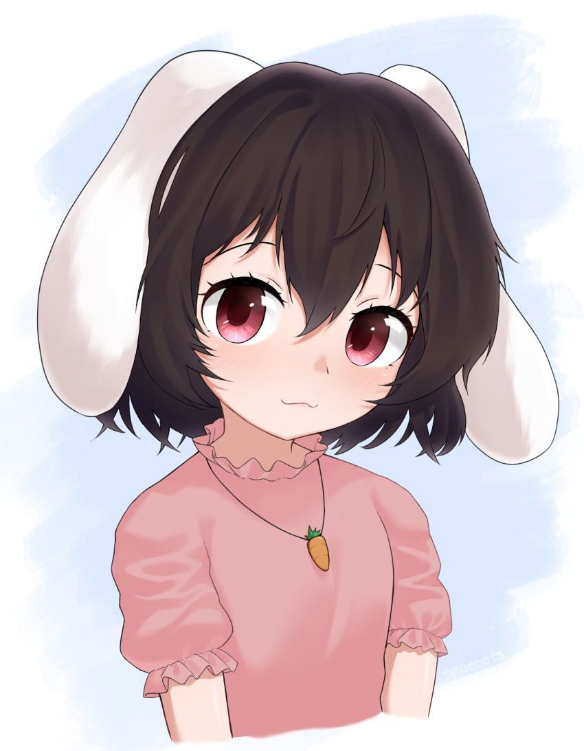 Safebooru - 1girl :3 animal ears black hair blue background blush ...