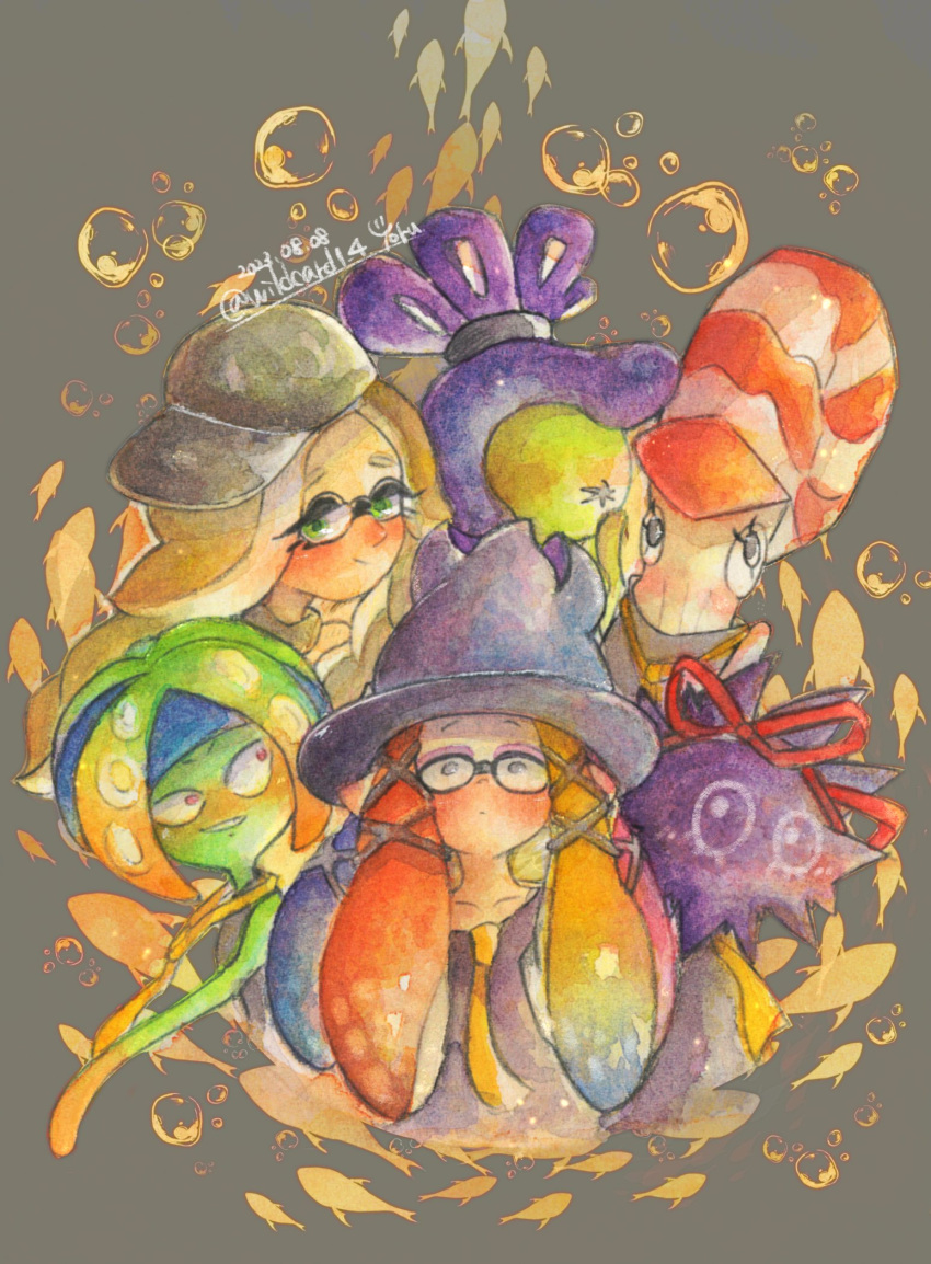 Safebooru - 6+girls aachin (splatoon) bibi (splatoon) black hat blonde ...