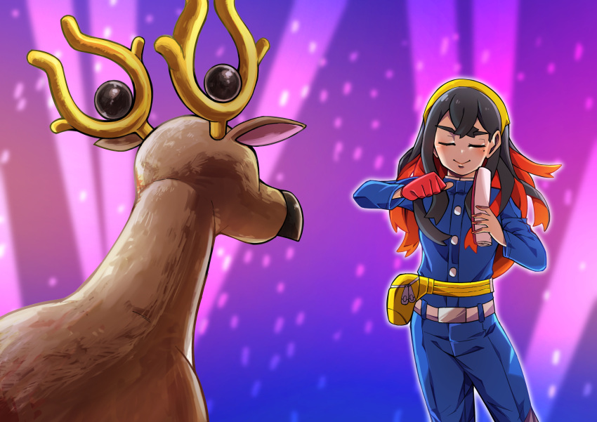 Safebooru - 1girl absurdres belt belt buckle black hair blue jacket blue pants buckle buttons ...