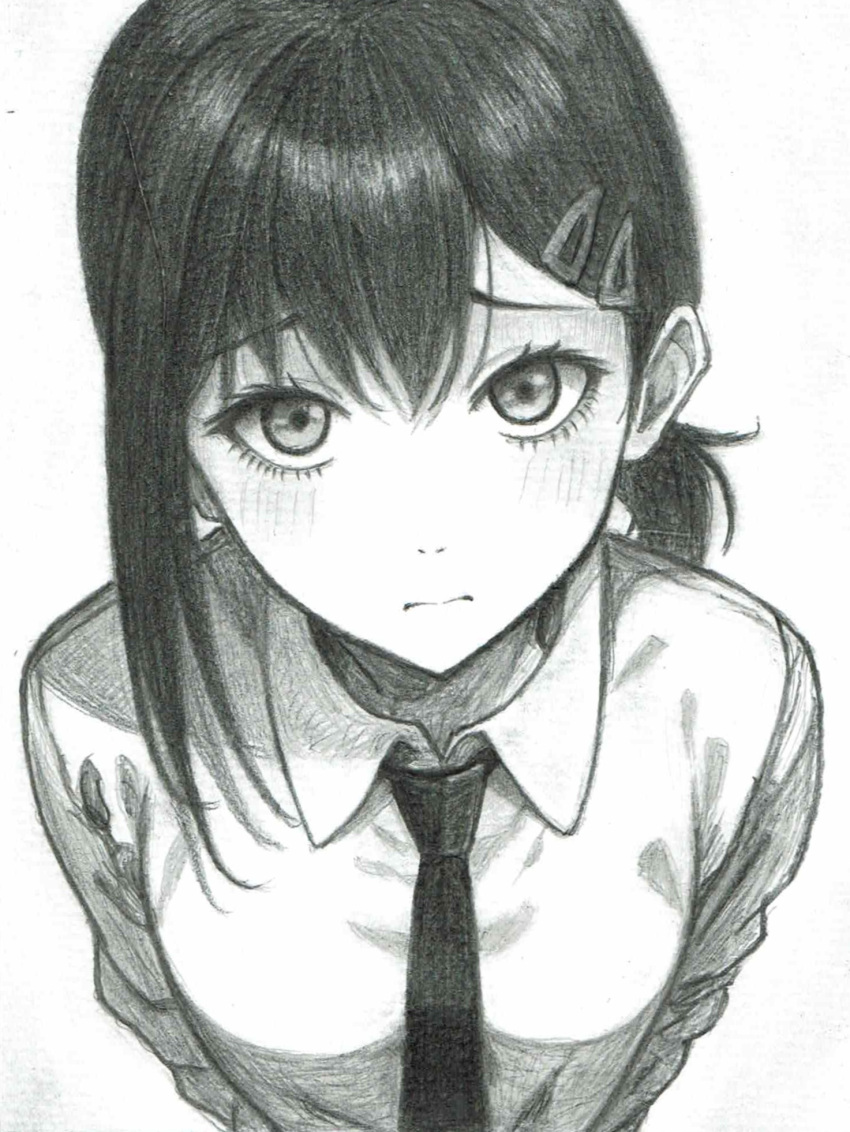 Safebooru - 1girl blush chainsaw man closed mouth commentary request dress shirt eyelashes hair ...