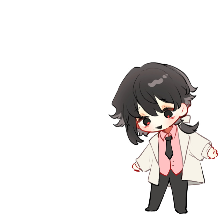 Safebooru - 1boy :3 black hair black necktie black pants chibi chibi ...