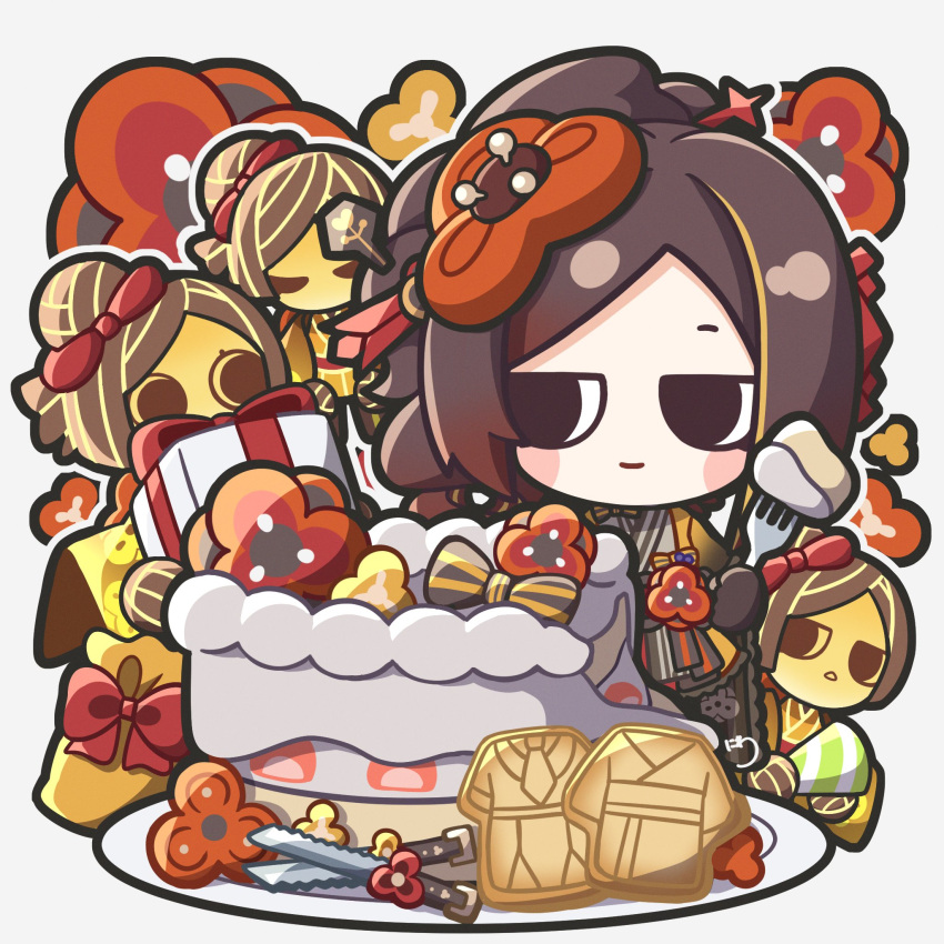 Safebooru - 1girl black bow blush bow brown gloves brown hair cake ...