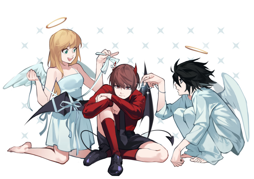 Safebooru - 1girl 2boys absurdres amane misa angel angel wings black ...