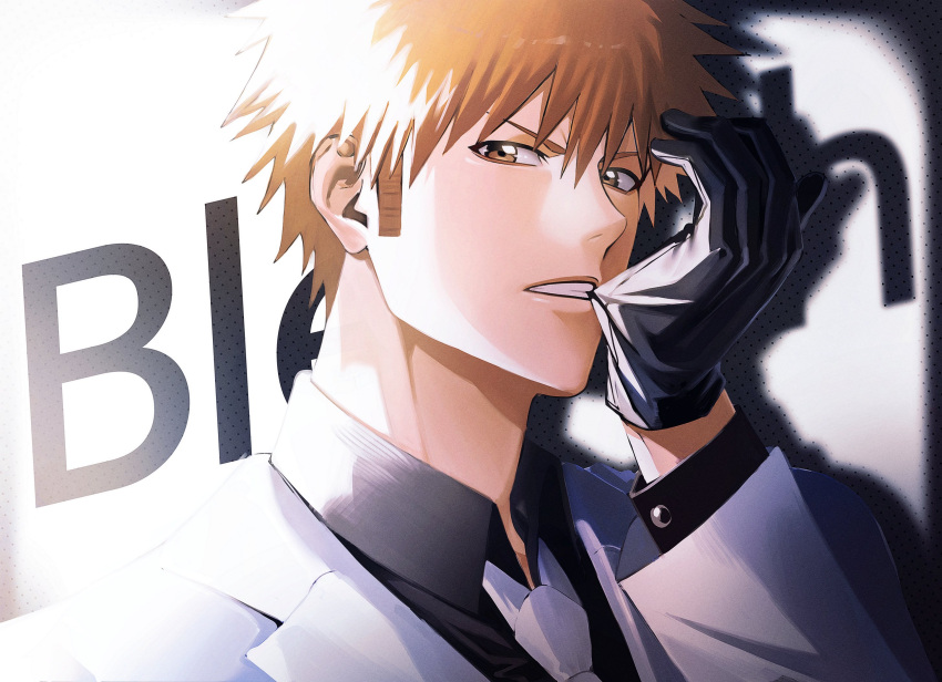 Safebooru - 1boy adjusting clothes adjusting gloves black gloves black shirt bleach brown eyes ...