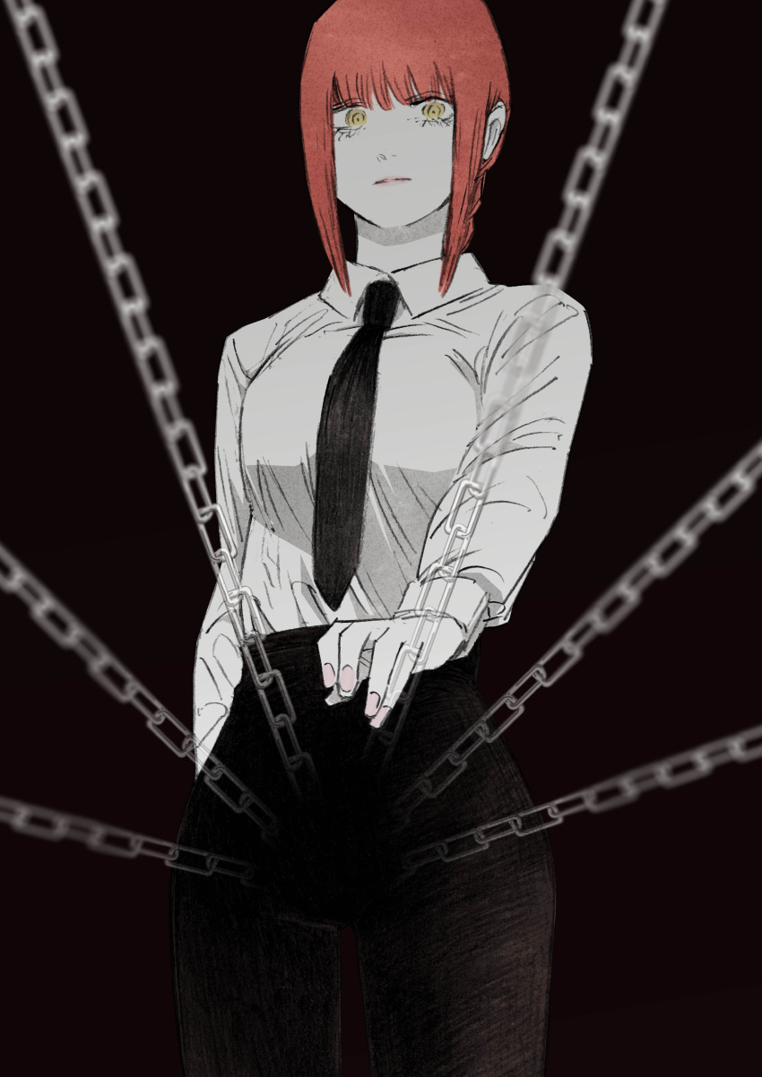 Safebooru - 1girl absurdres black necktie black pants blurry braid braided ponytail breasts ...