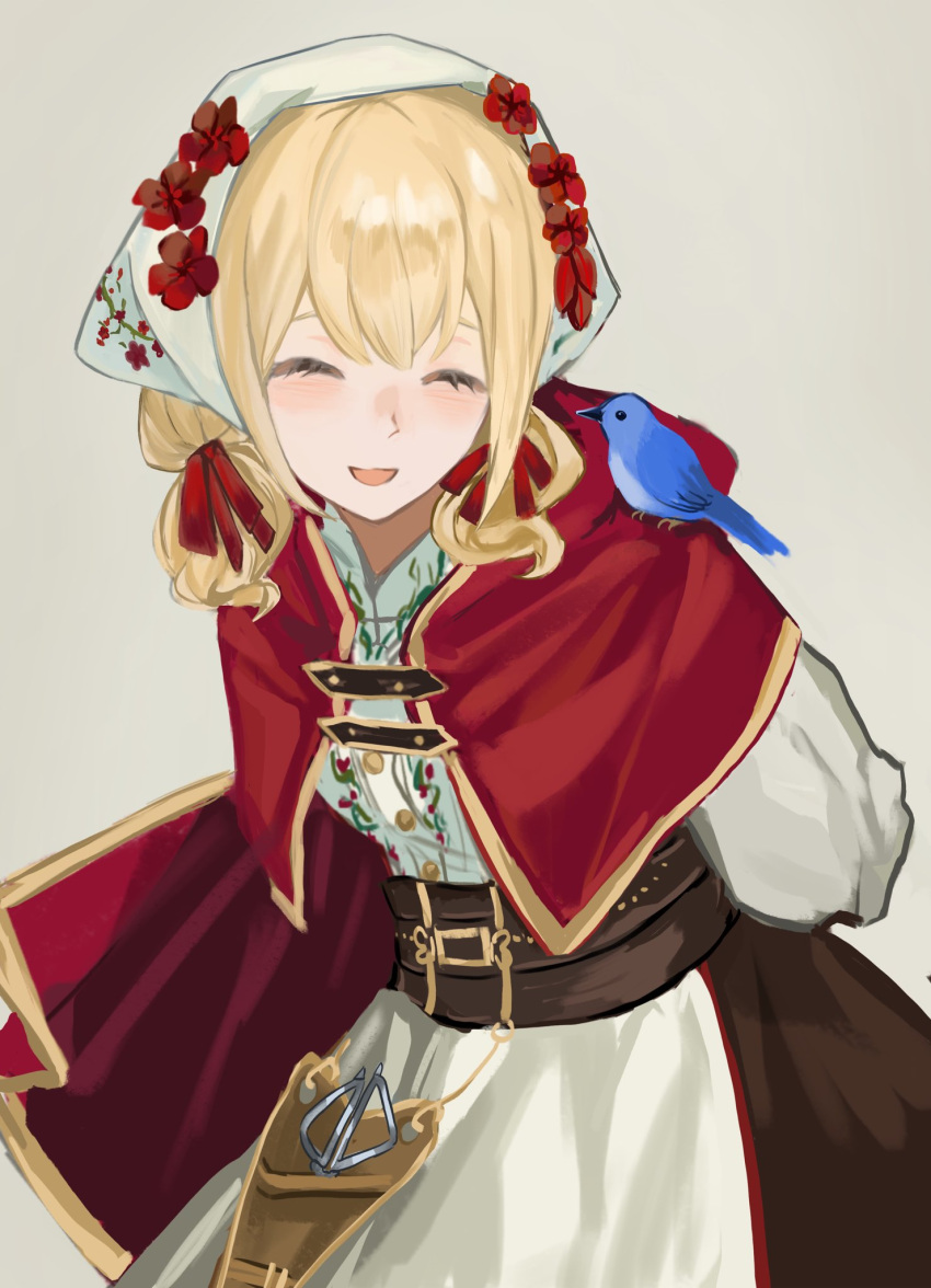 Safebooru - 1girl :d animal animal on shoulder arms behind back azusawa ...