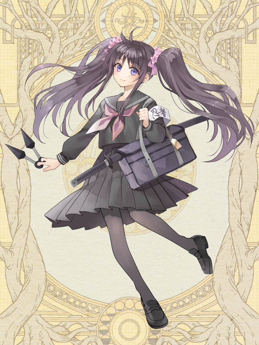 Safebooru - 1girl armband bag black footwear black pantyhose black sailor collar black serafuku ...