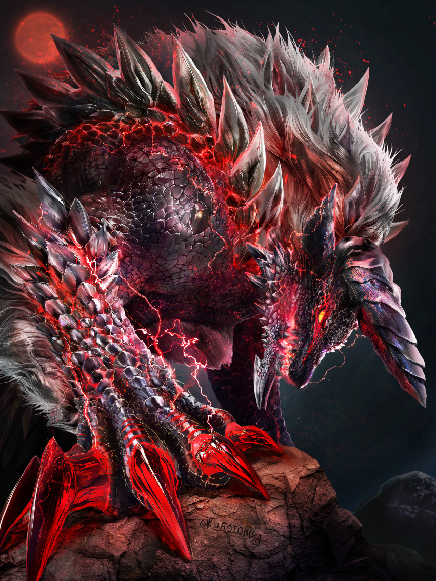 Safebooru - absurdres chin spike claws electricity glowing glowing eyes highres horns kurotokusa ...