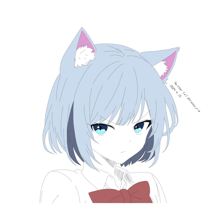 Safebooru - 1girl animal ear fluff animal ears blue eyes blue hair bow bowtie cat ears cat girl ...