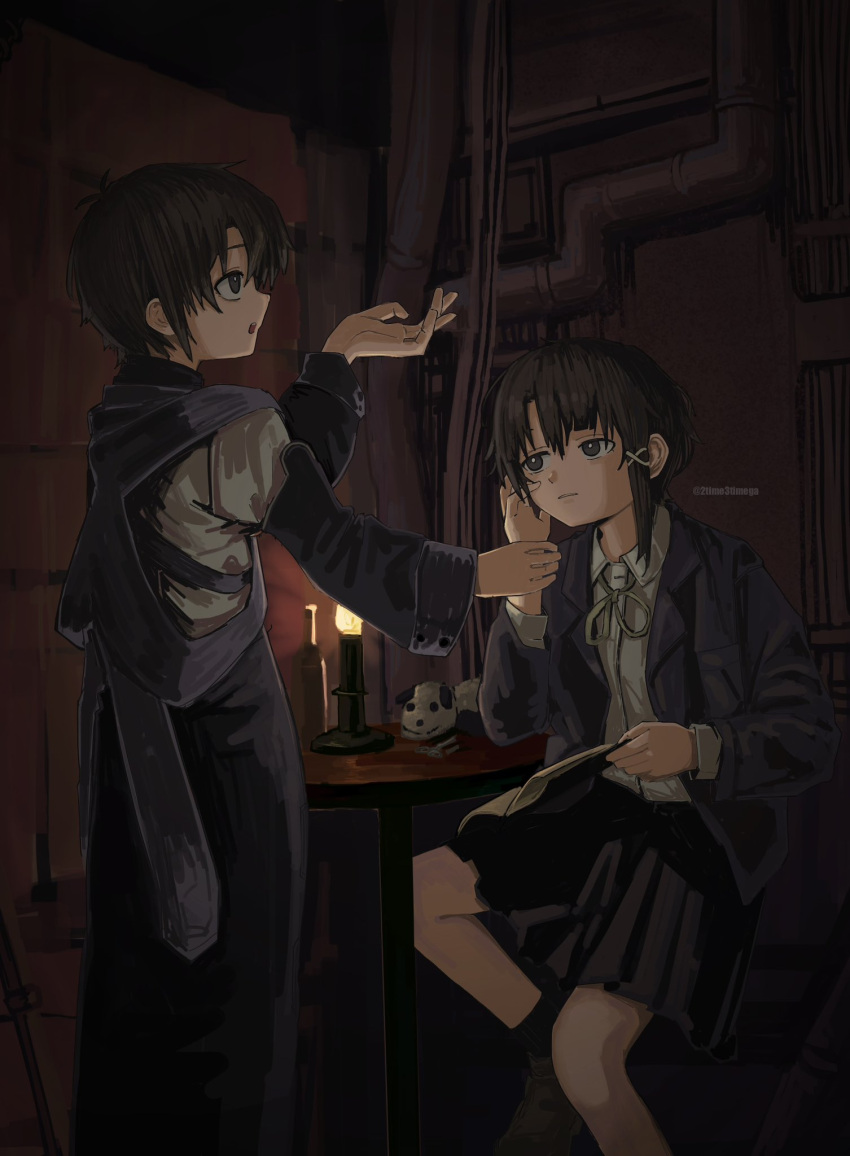 Safebooru - 2girls artist request asymmetrical hair book bow bowtie ...