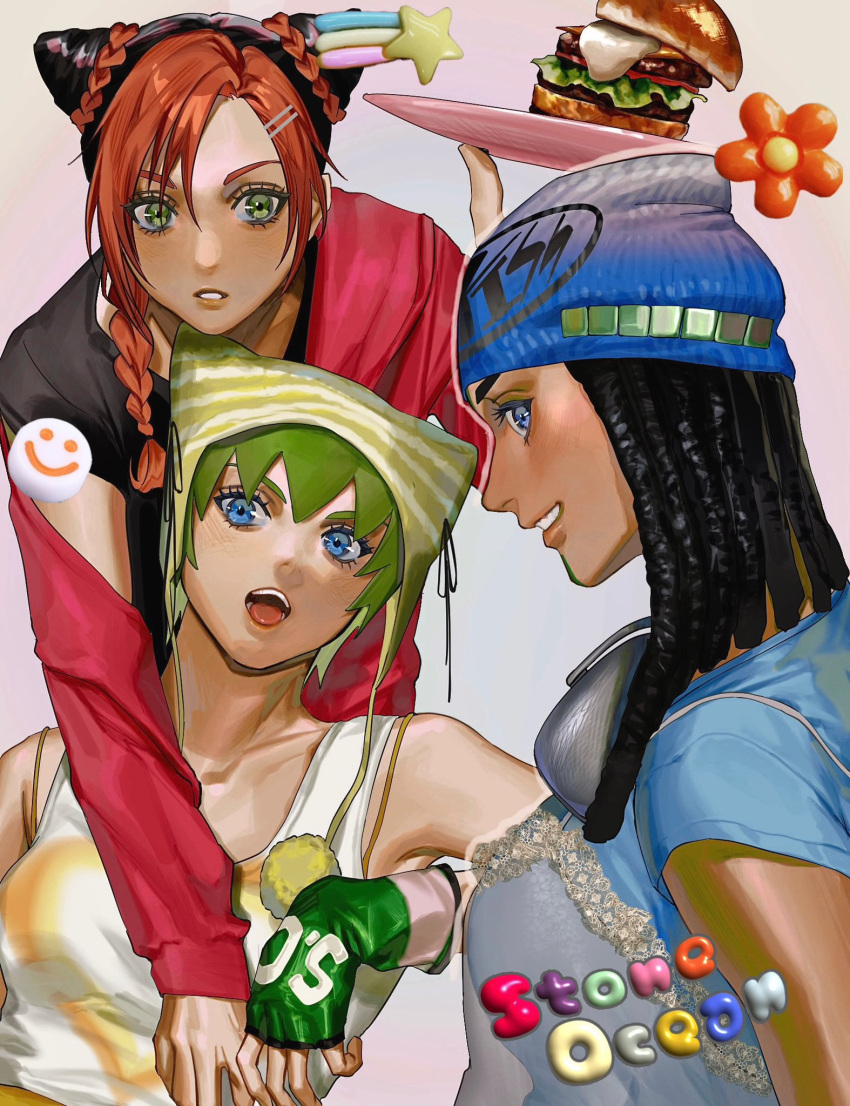 Safebooru - 3girls black hair black shirt blue beanie blue eyes braid ...