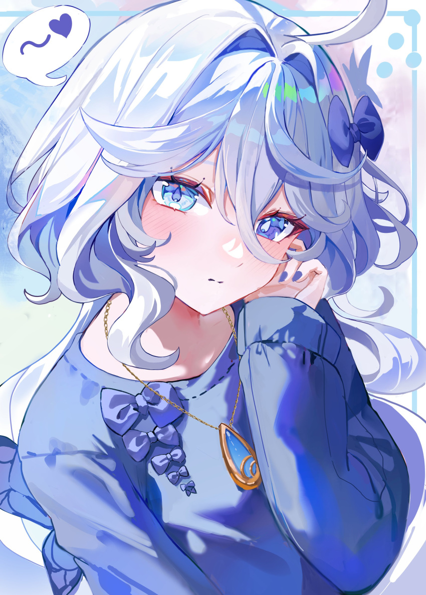 Safebooru - 1girl absurdres ahoge alternate costume blue bow blue eyes blue hair blue nails blue ...