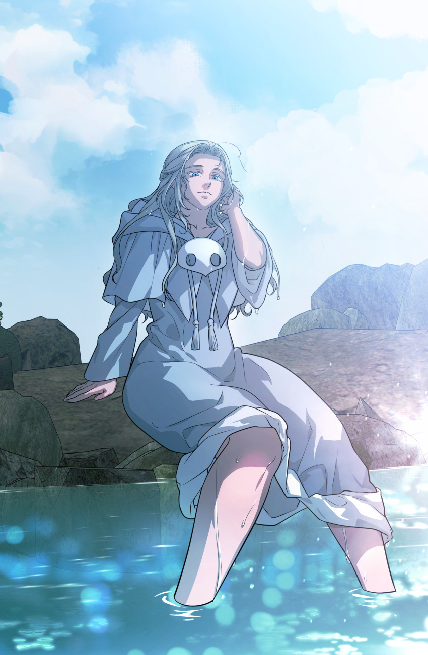 Safebooru - 1girl absurdres blue eyes blue sky capelet clouds ...